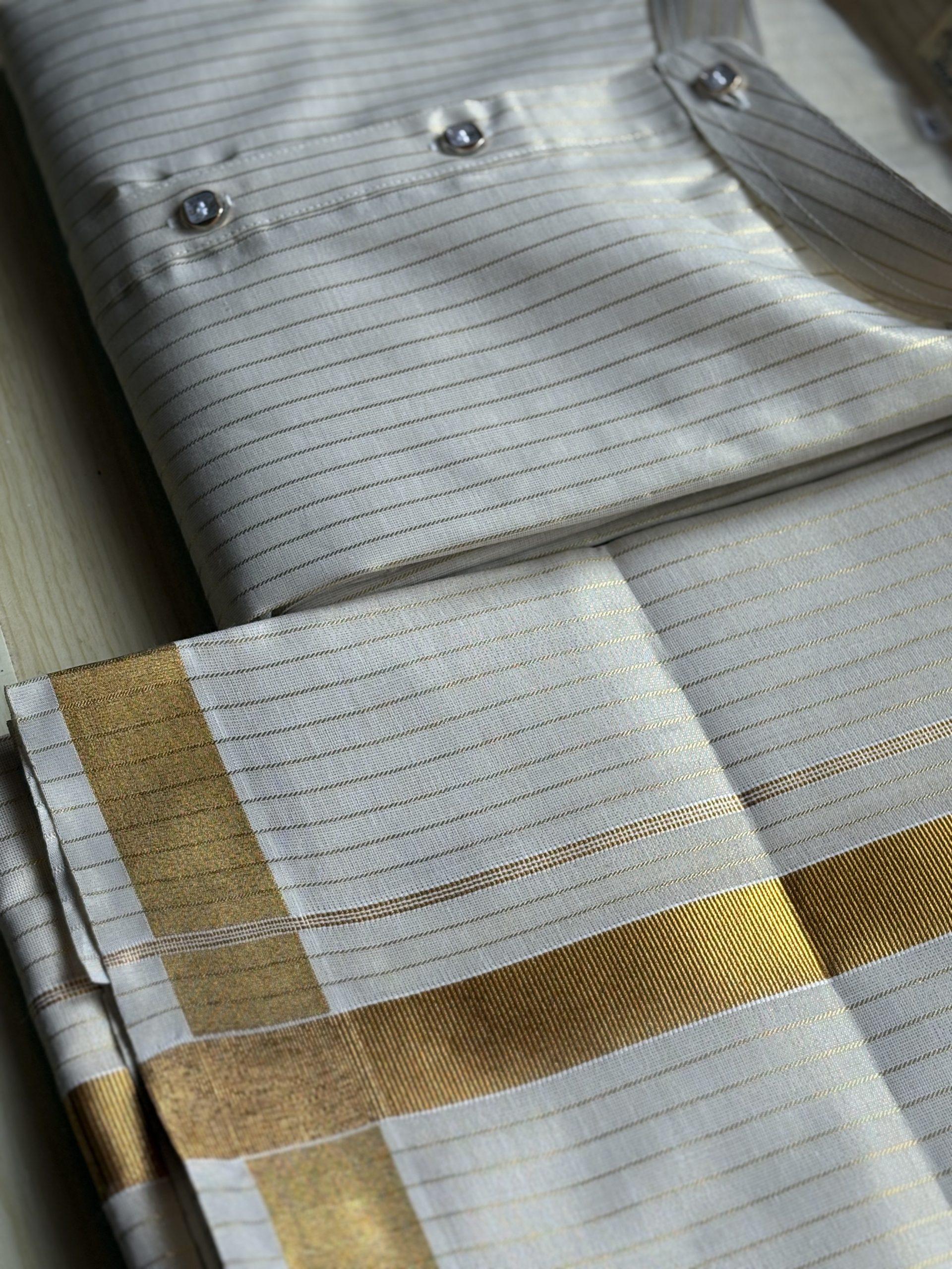 Premium COTTON TISSUE Lines Pattern Dhoti set – Pillari Dhotis
